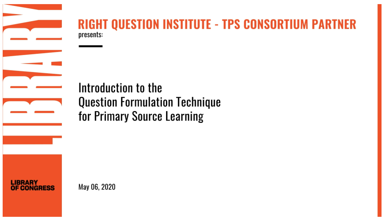 Introduction to the QFT for Primary Source Learning - Right Question ...